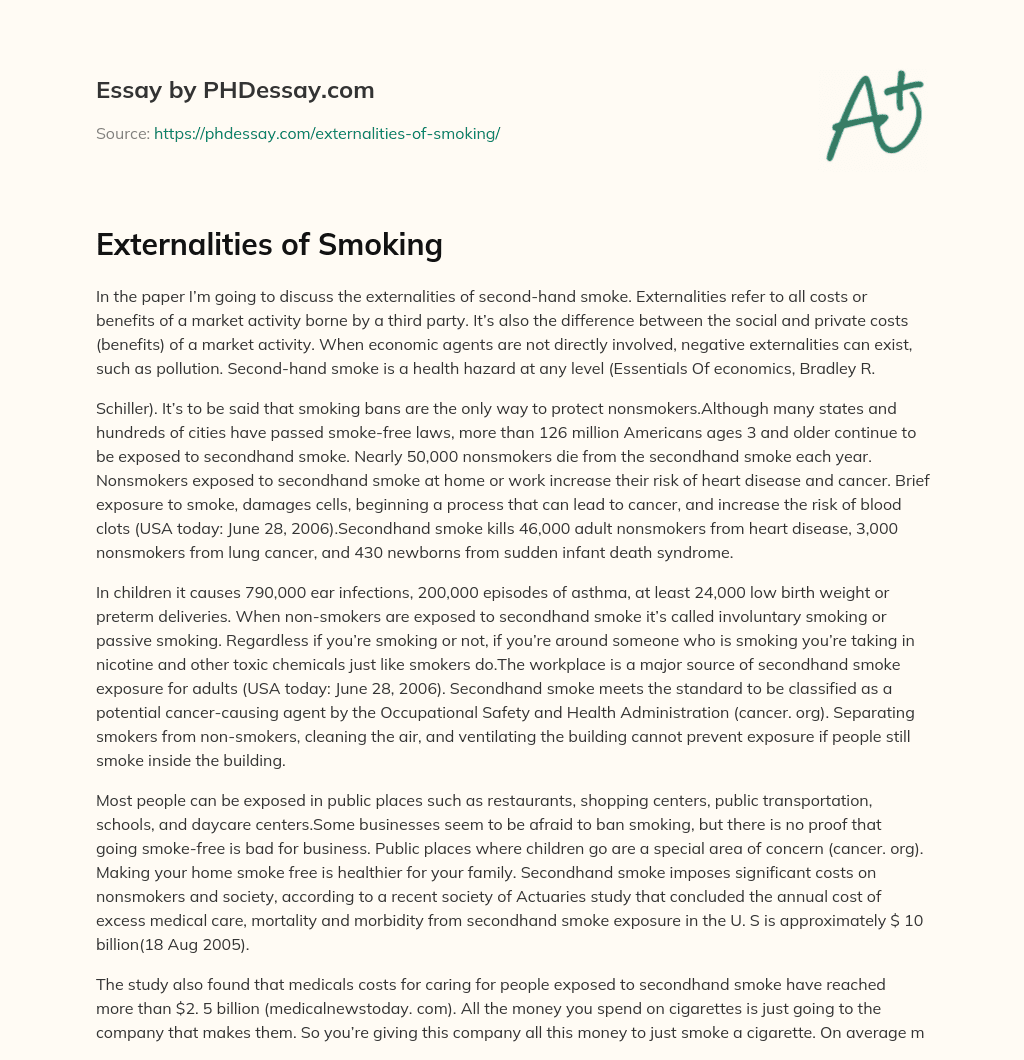 Externalities of Smoking (600 Words) - PHDessay.com