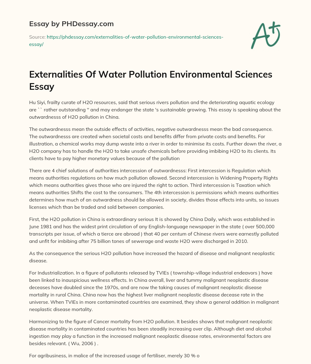 Externalities Of Water Pollution Environmental Sciences Essay ...