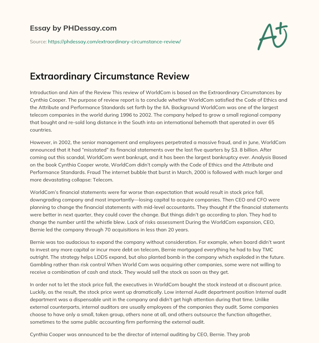 Extraordinary Circumstance Review - PHDessay.com