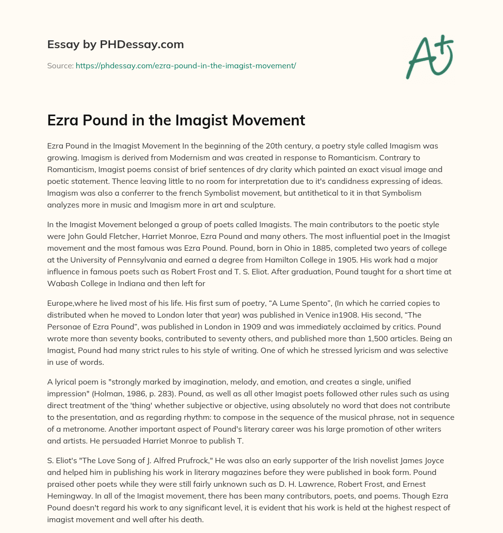 Ezra Pound in the Imagist Movement (500 Words) - PHDessay.com