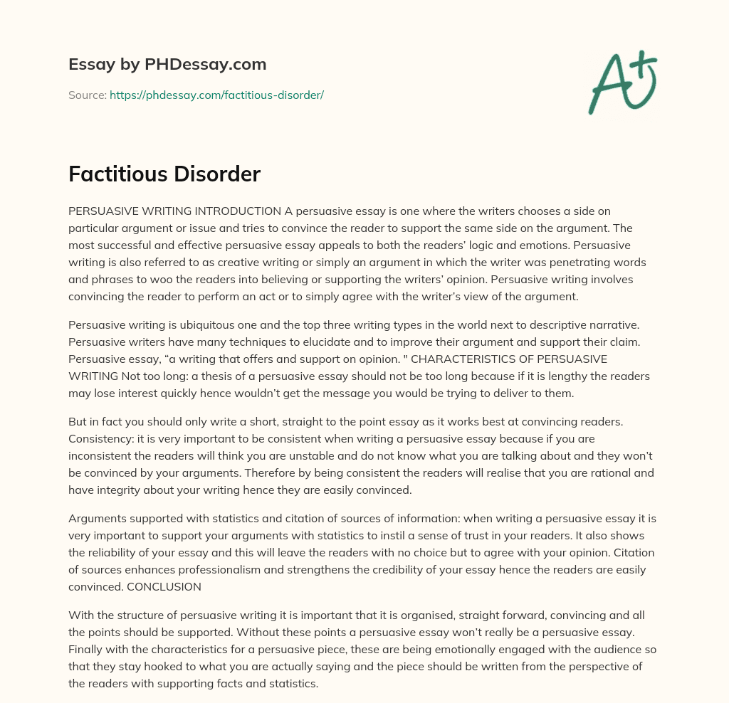 Factitious Disorder - PHDessay.com