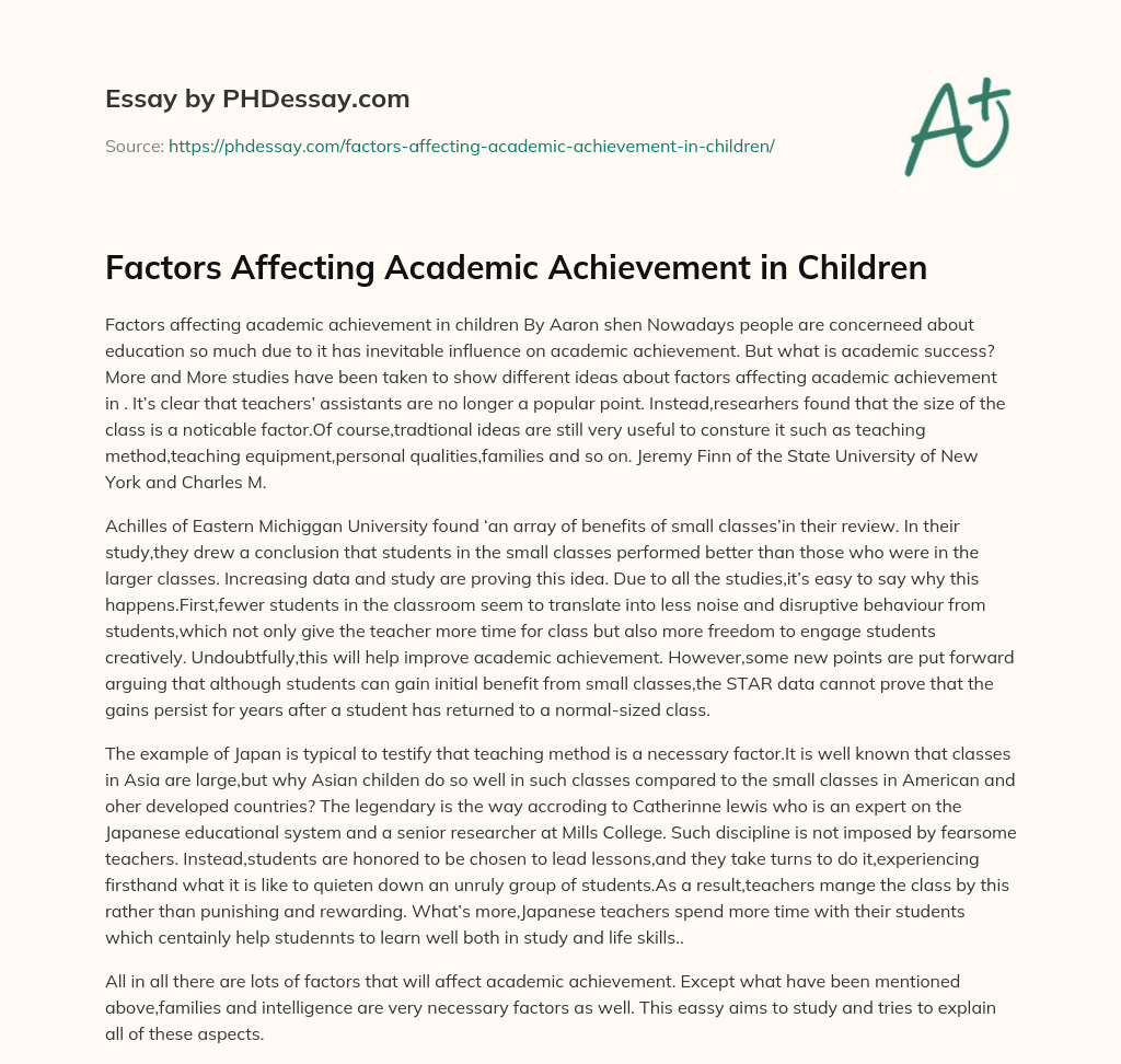 Factors Affecting Academic Achievement In Children 400 Words Factors Affecting Academic Achievement In Children 400 Words