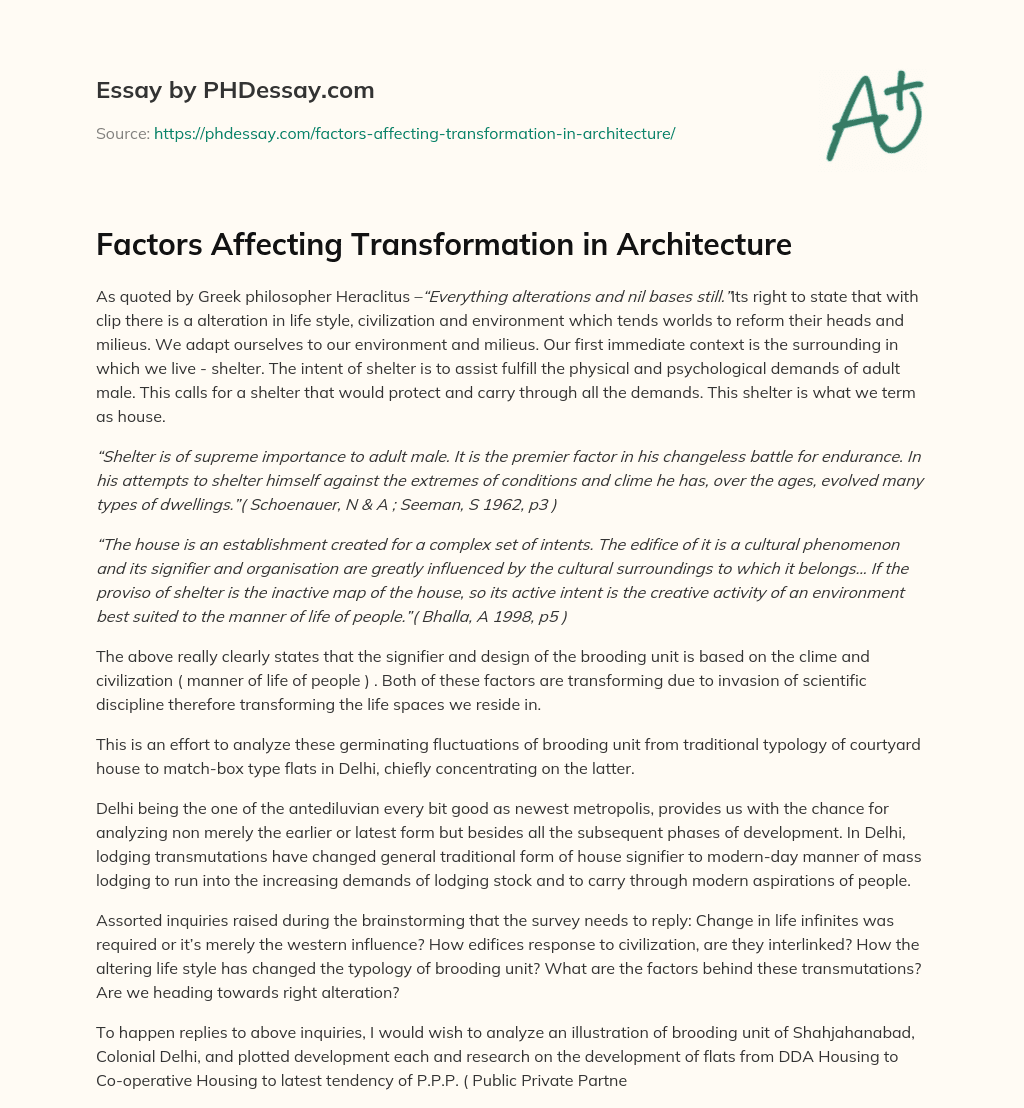Factors Affecting Transformation in Architecture - PHDessay.com
