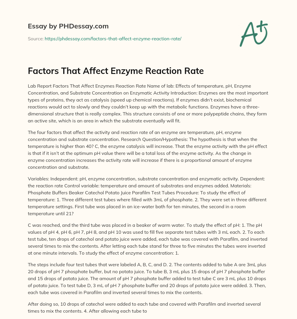 Factors That Affect Enzyme Reaction Rate - PHDessay.com