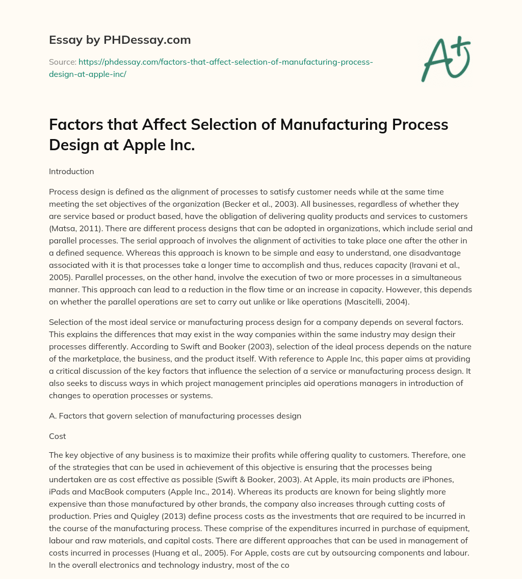 Factors that Affect Selection of Manufacturing Process Design at Apple ...