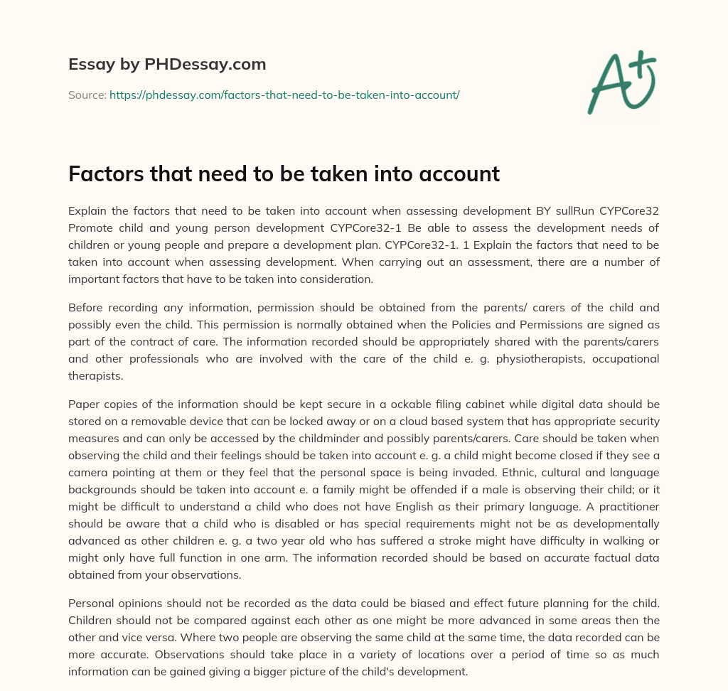 Factors that need to be taken into account (400 Words) - PHDessay.com