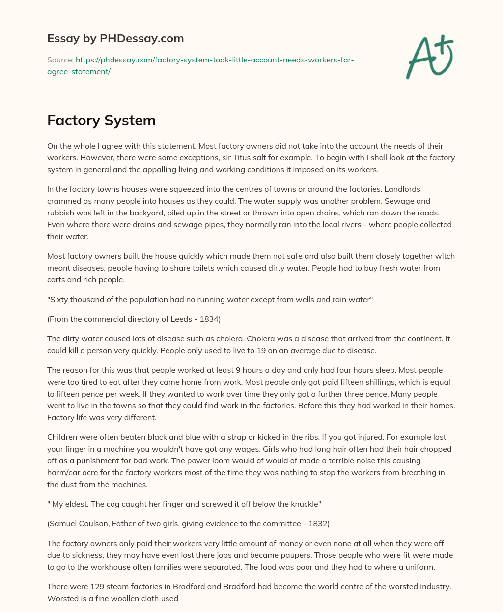 Factory System - PHDessay.com