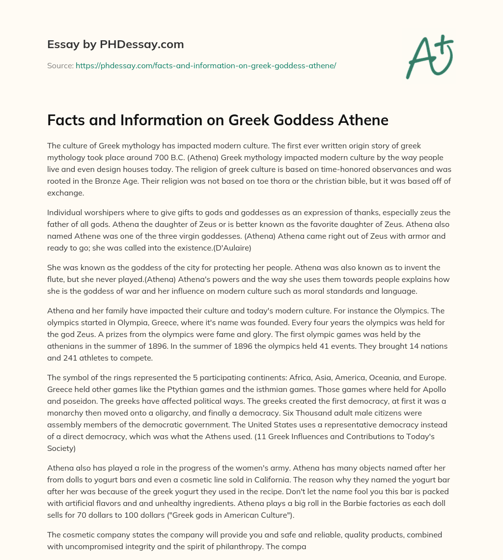 Facts and Information on Greek Goddess Athene - PHDessay.com