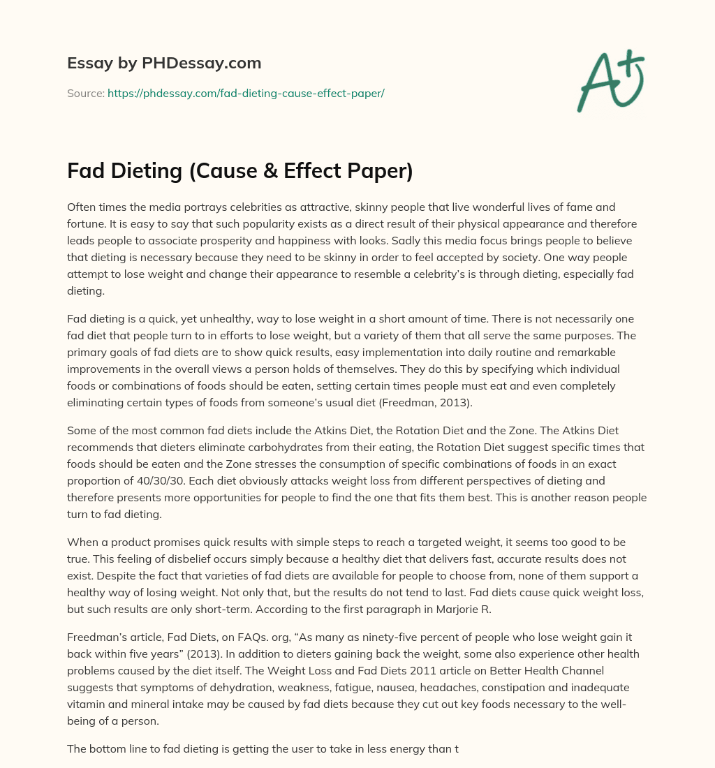 Fad Dieting (Cause & Effect Paper) - PHDessay.com
