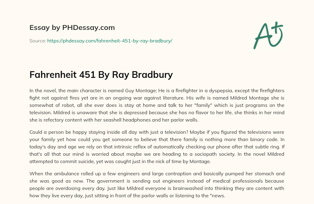 Fahrenheit 451 By Ray Bradbury (300 Words) - PHDessay.com