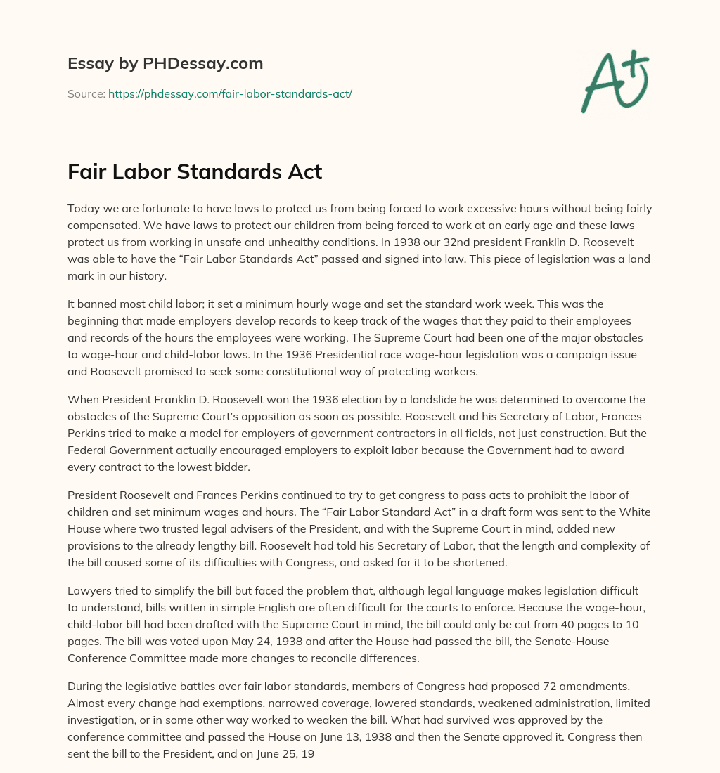 Fair Labor Standards Act - PHDessay.com