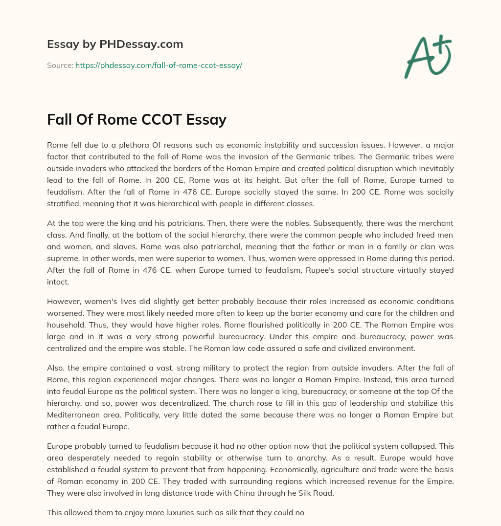 Fall Of Rome CCOT Essay - PHDessay.com