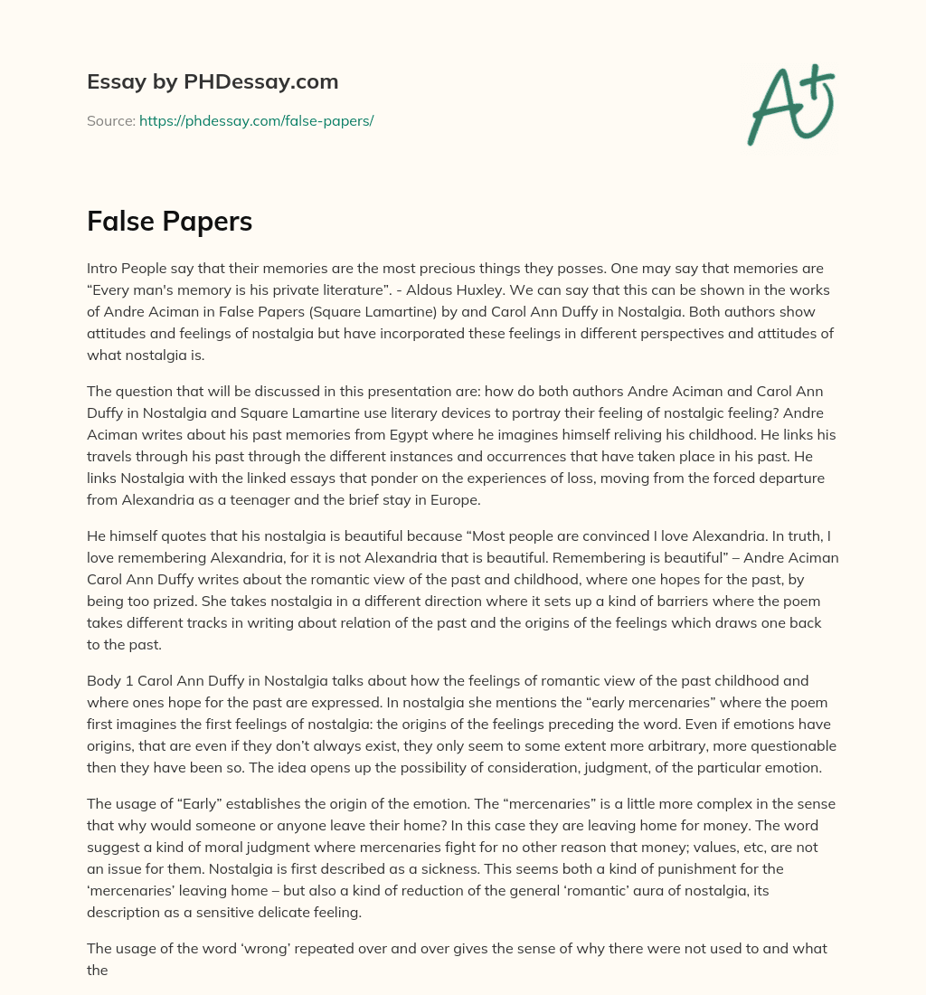 False Papers - PHDessay.com