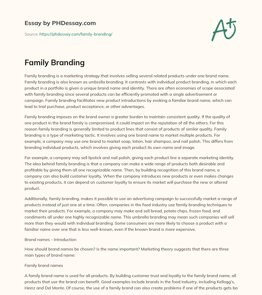 Family Branding Definition Example - PHDessay.com