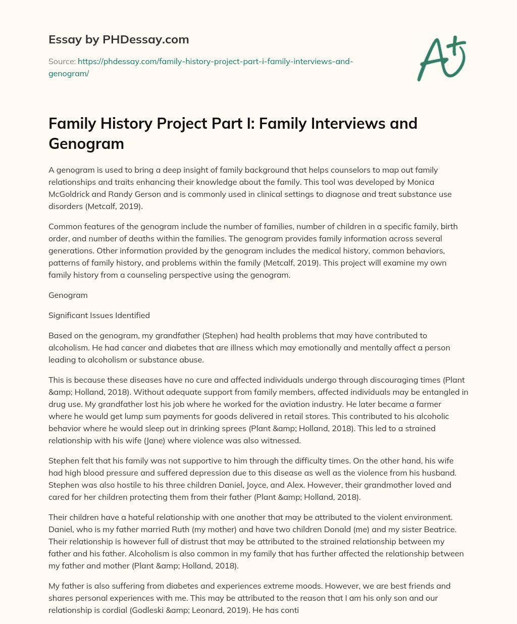 Family History Project Part I: Family Interviews and Genogram ...