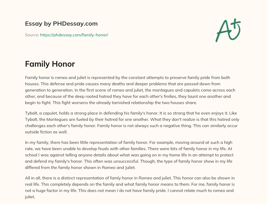 Family Honor (300 Words) - PHDessay.com