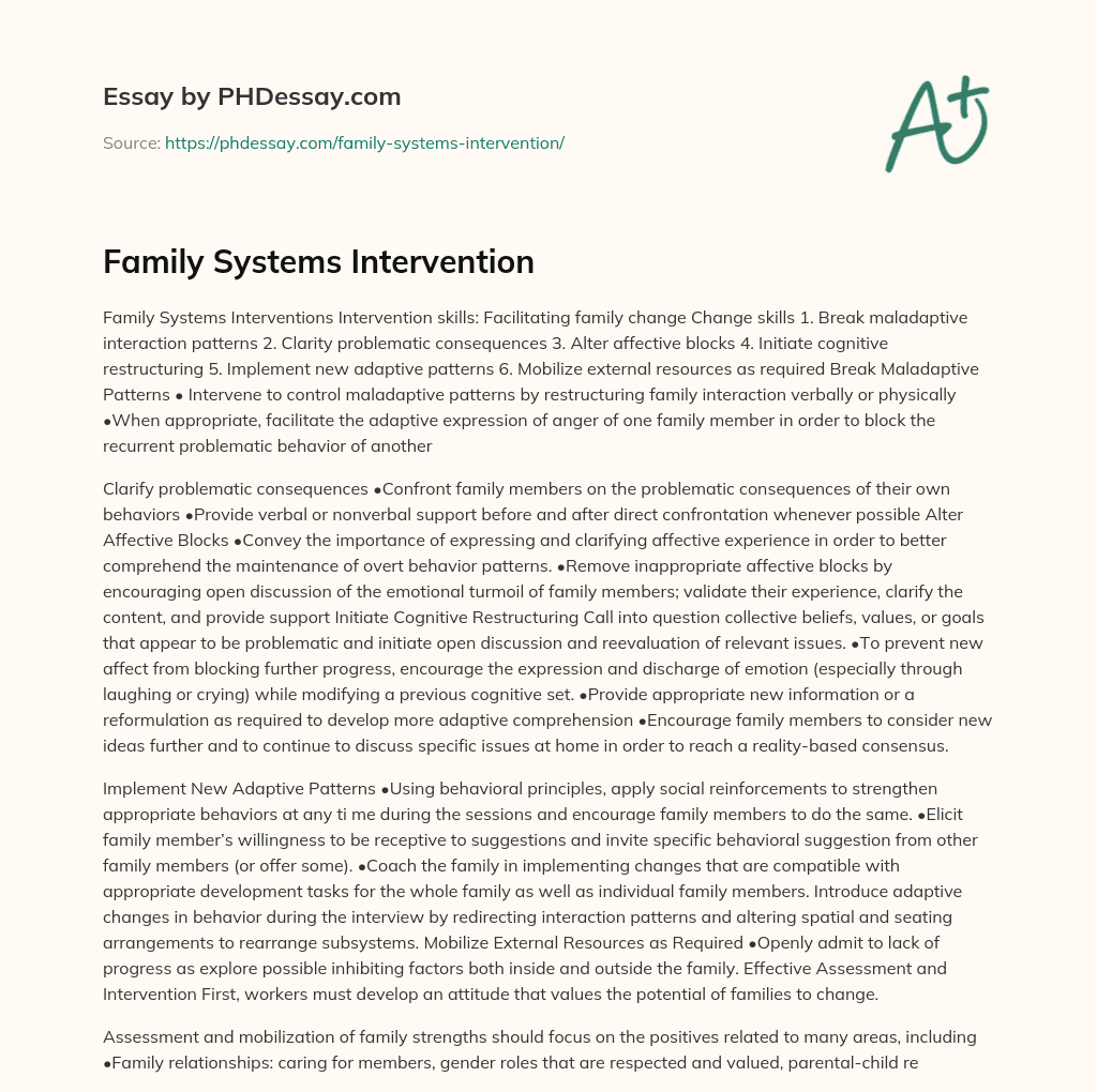 Family Systems Intervention - PHDessay.com