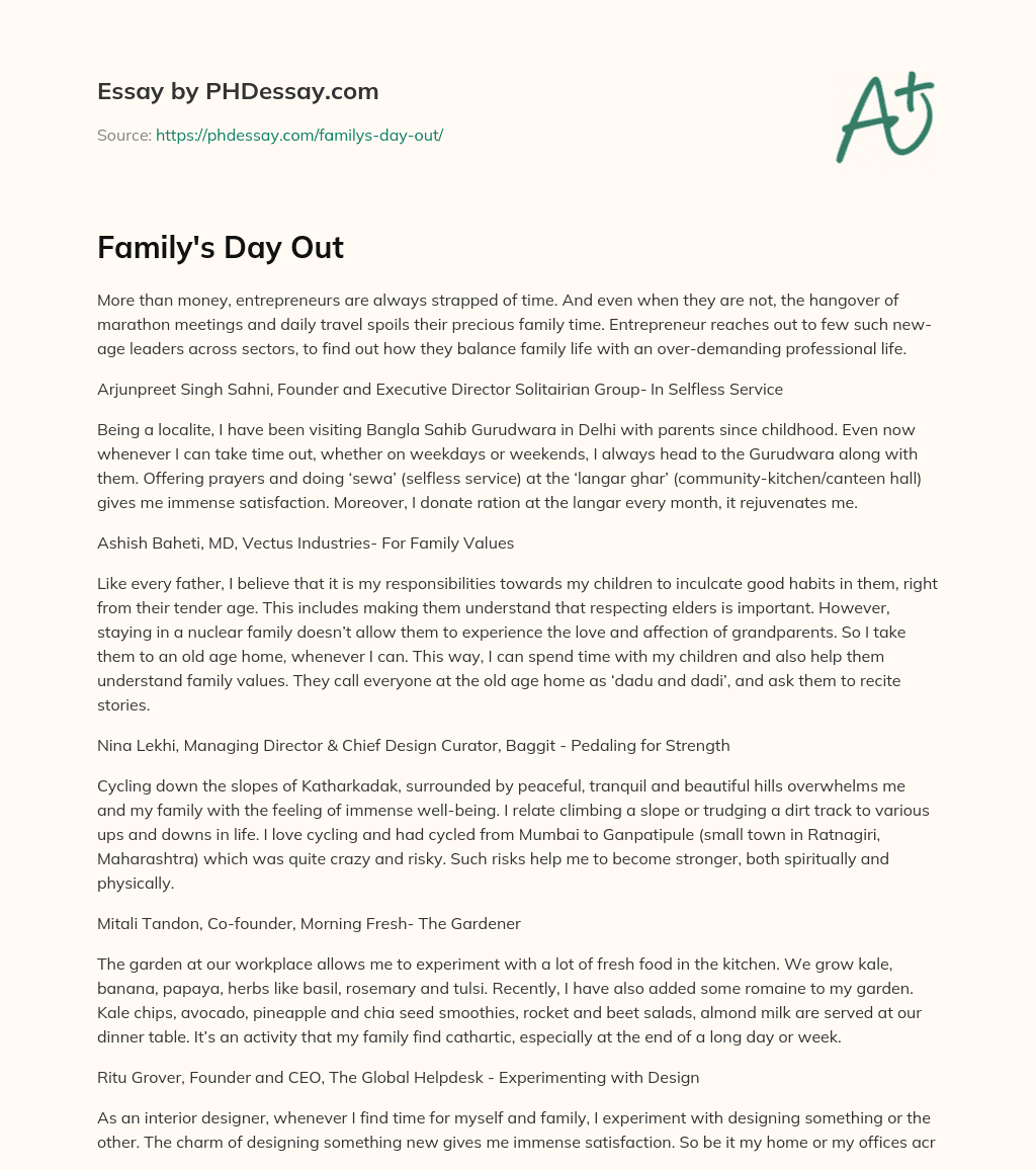 Family's Day Out (600 Words) - PHDessay.com