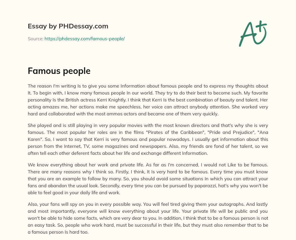 Famous people (400 Words) - PHDessay.com