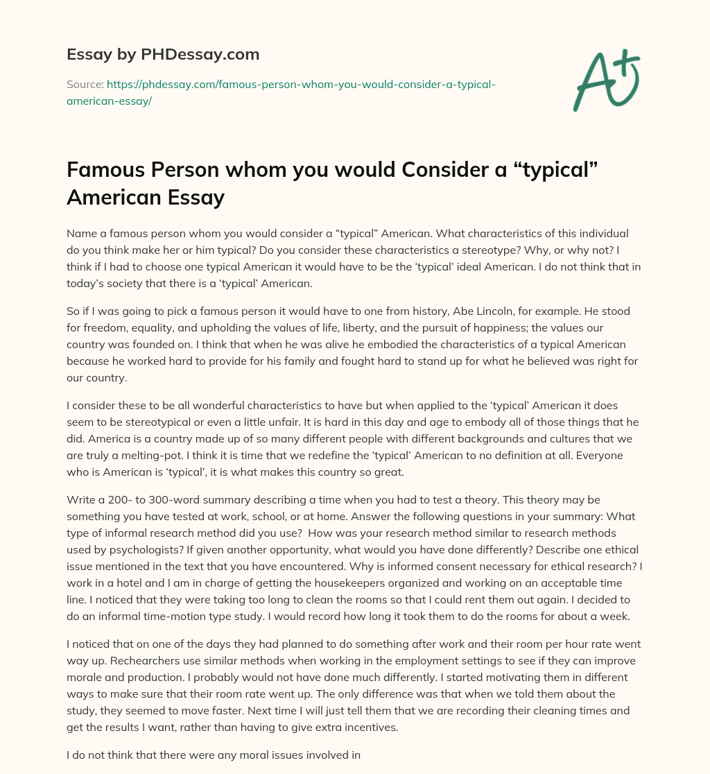 Famous Person Whom You Would Consider A “Typical” American Essay ...