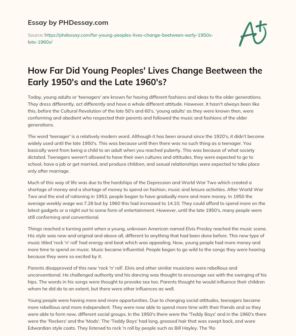 How Far Did Young Peoples' Lives Change Beetween the Early 1950's and ...