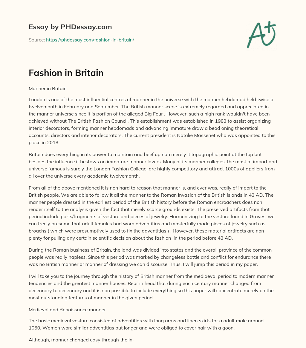 Fashion in Britain - PHDessay.com