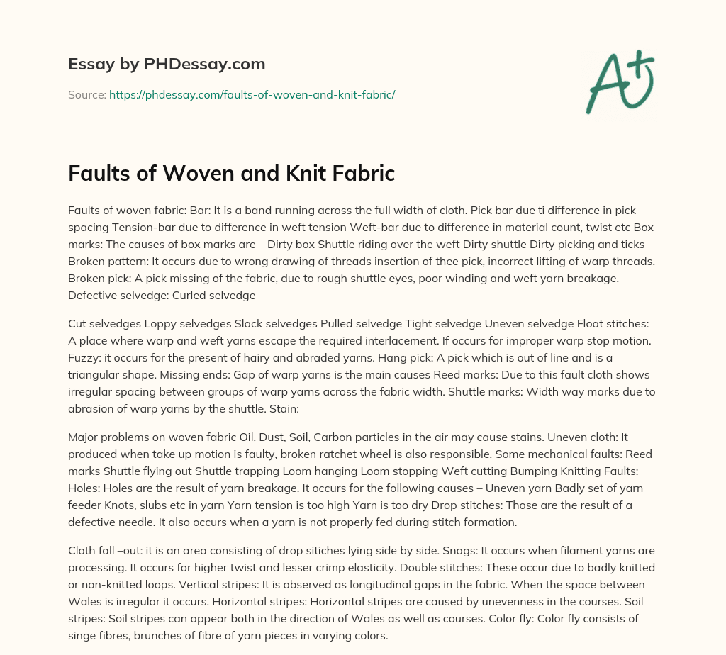 Faults of Woven and Knit Fabric (400 Words) - PHDessay.com