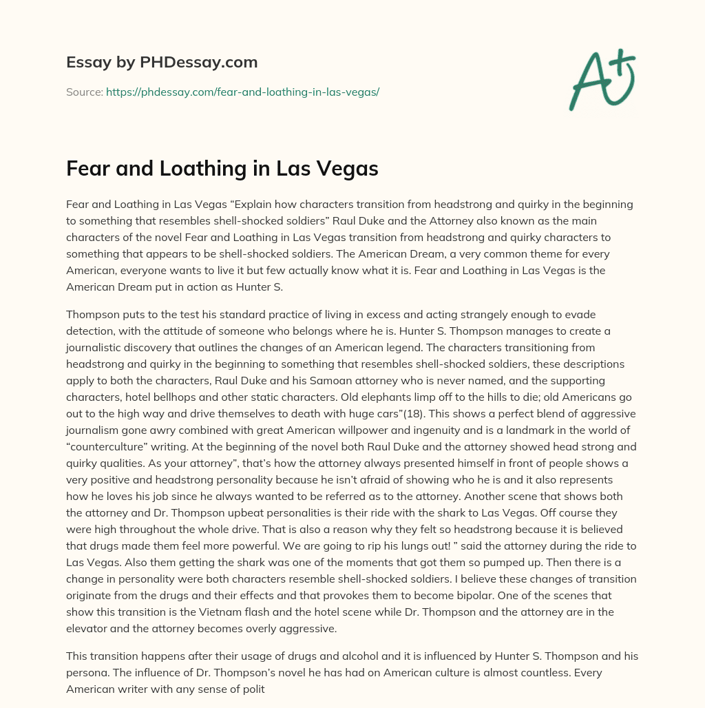 Fear and Loathing in Las Vegas - PHDessay.com