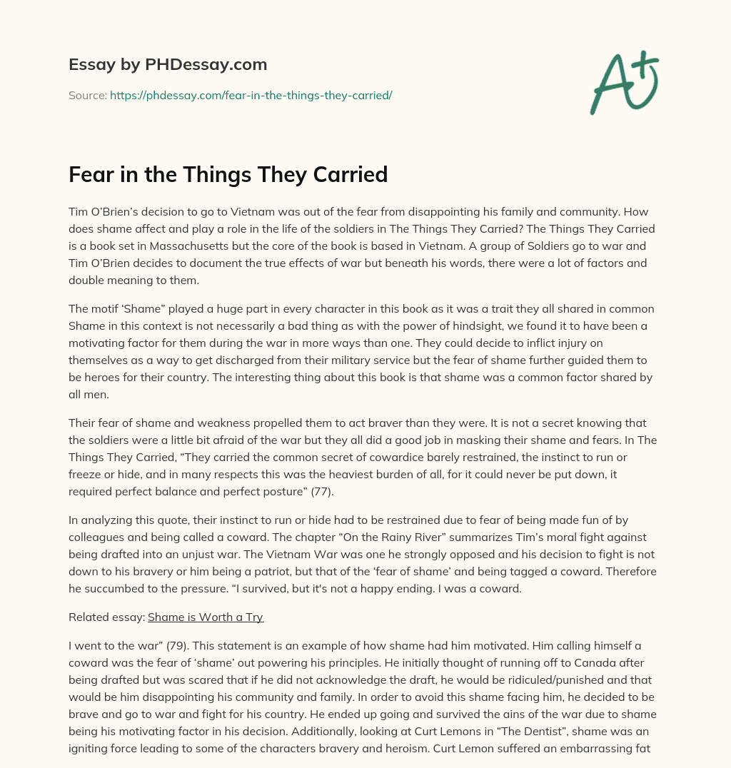 Fear in the Things They Carried - PHDessay.com