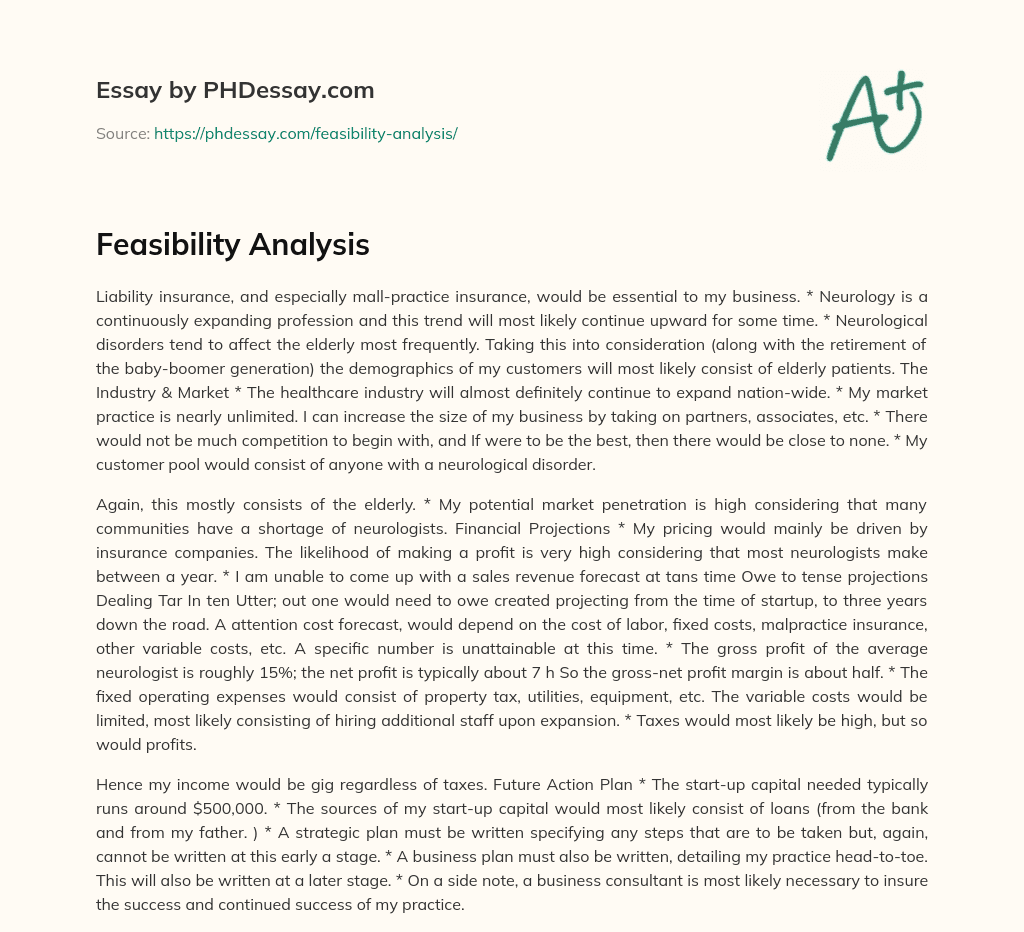 Feasibility Analysis - PHDessay.com