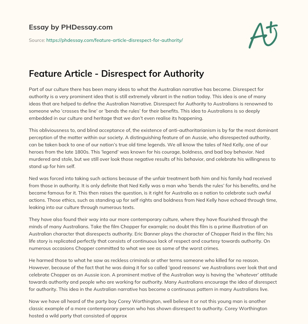 Feature Article - Disrespect for Authority - PHDessay.com