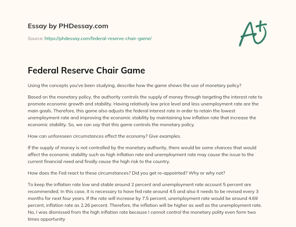 Federal Reserve Chair Game - PHDessay.com