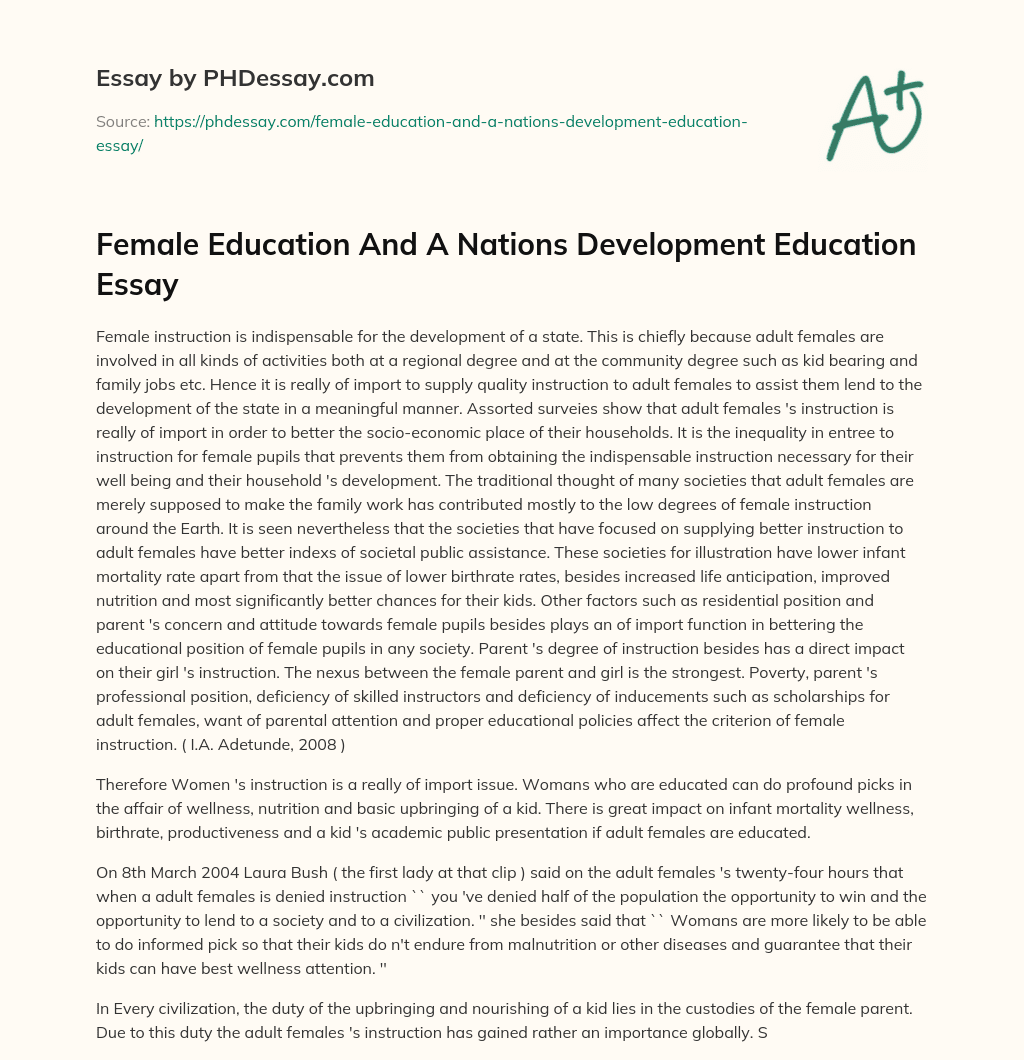 Female Education And A Nations Development Education Essay - PHDessay.com
