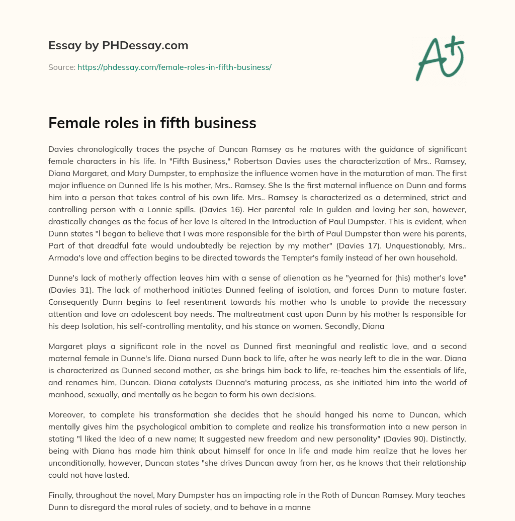 Female roles in fifth business - PHDessay.com