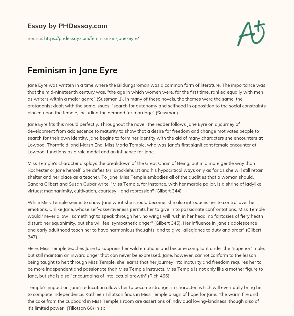 Feminism in Jane Eyre - PHDessay.com