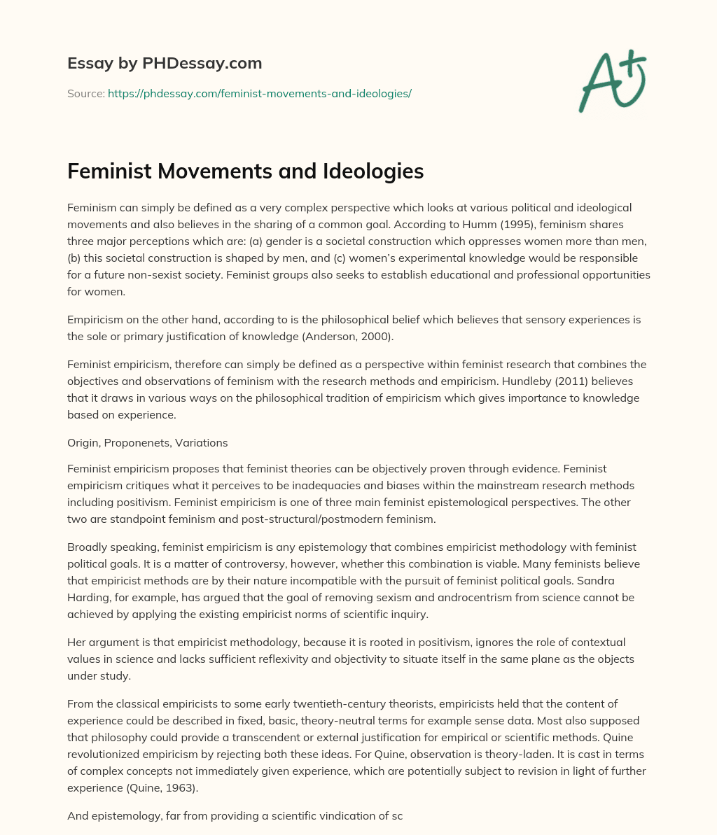 Feminist Movements and Ideologies - PHDessay.com