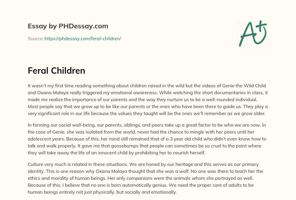 Feral Children (300 Words) - PHDessay.com