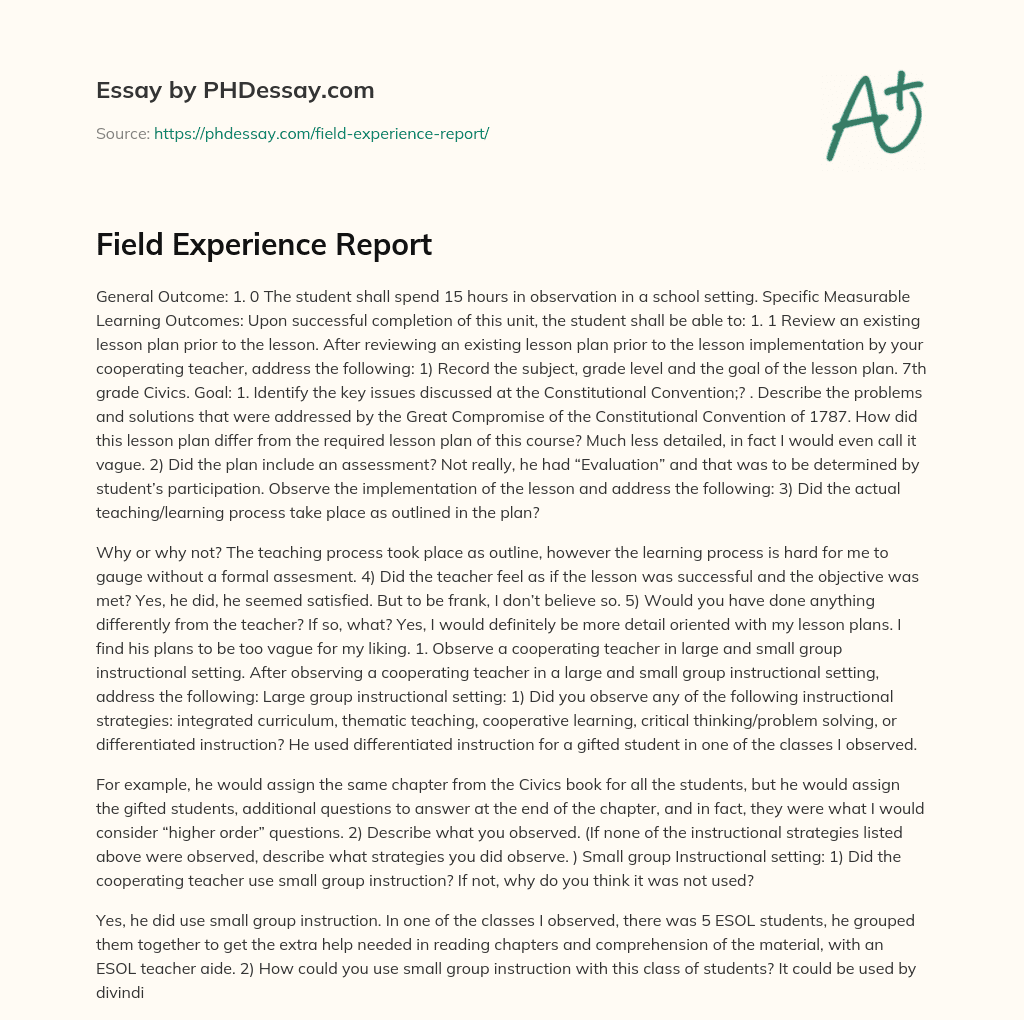 Field Experience Report - PHDessay.com