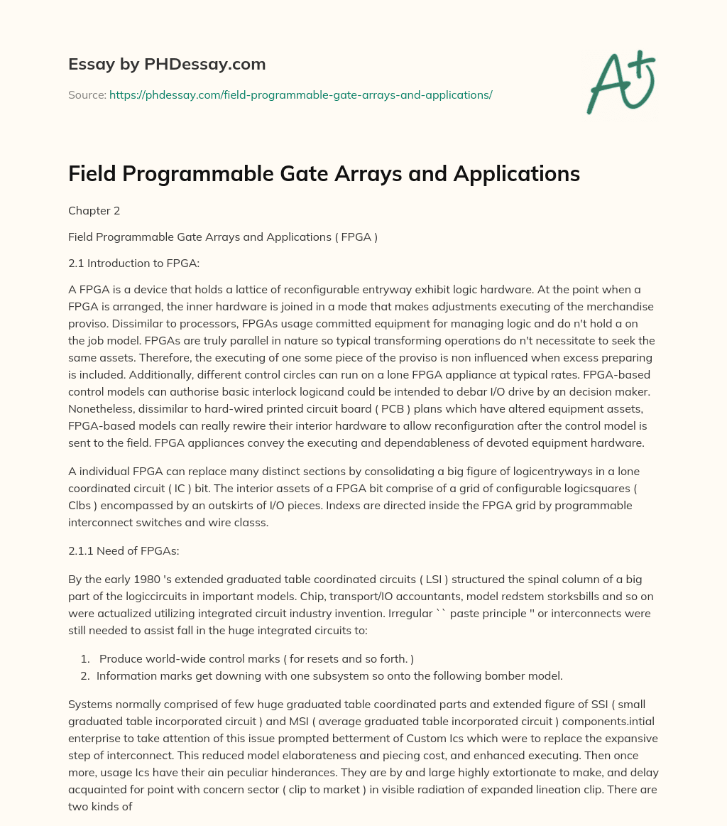 Field Programmable Gate Arrays and Applications - PHDessay.com