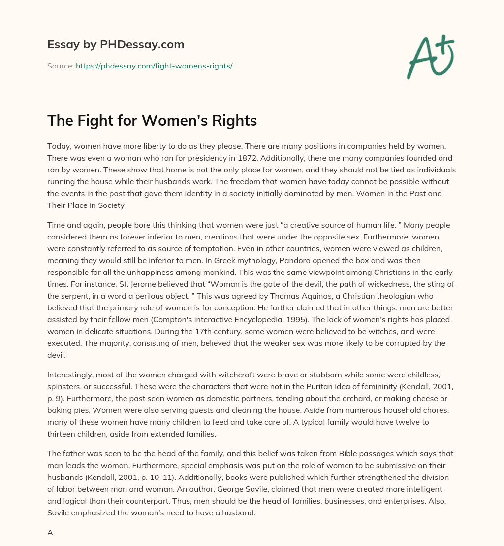 The Fight for Women's Rights - PHDessay.com