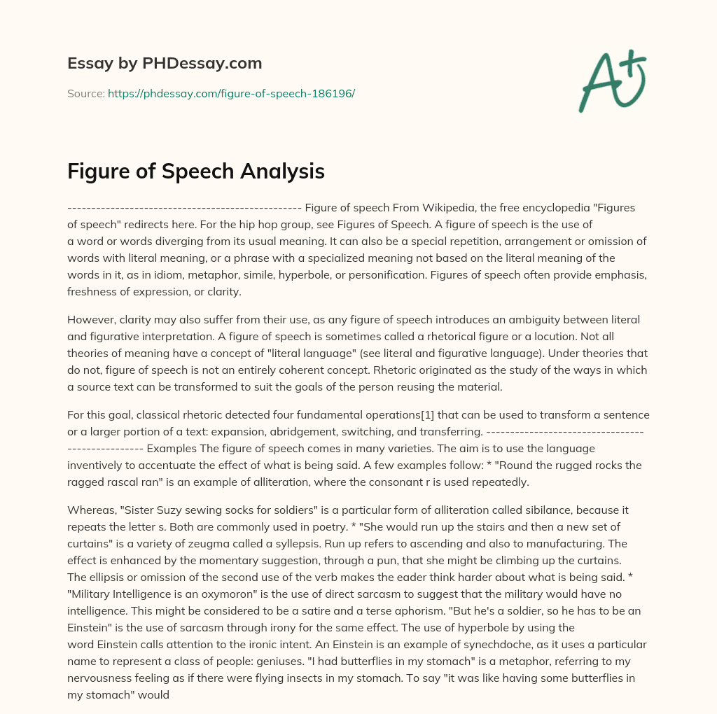 Figure Of Speech Analysis Analytical Example - PHDessay.com