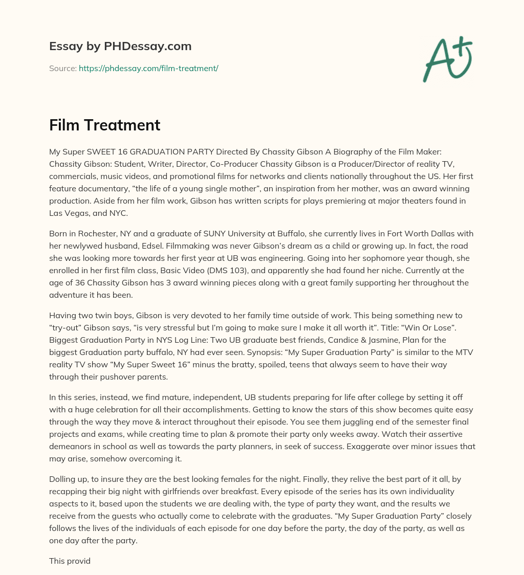 Film Treatment - PHDessay.com