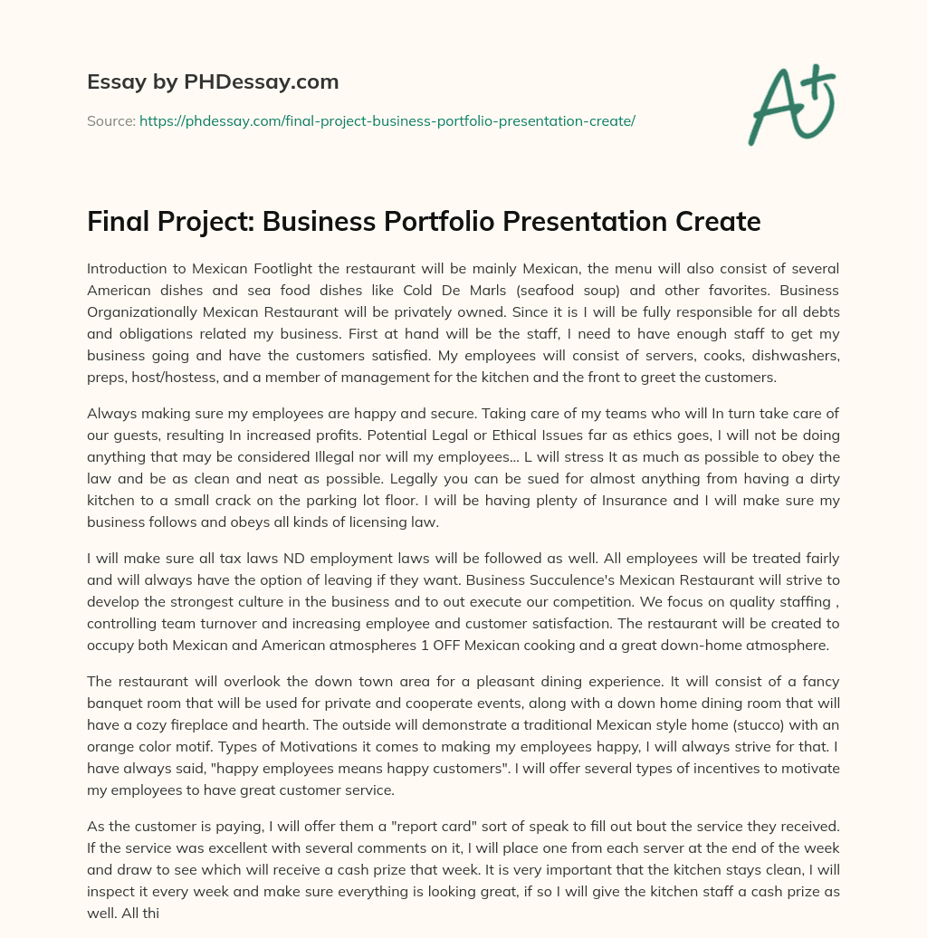 Final Project: Business Portfolio Presentation Create - PHDessay.com