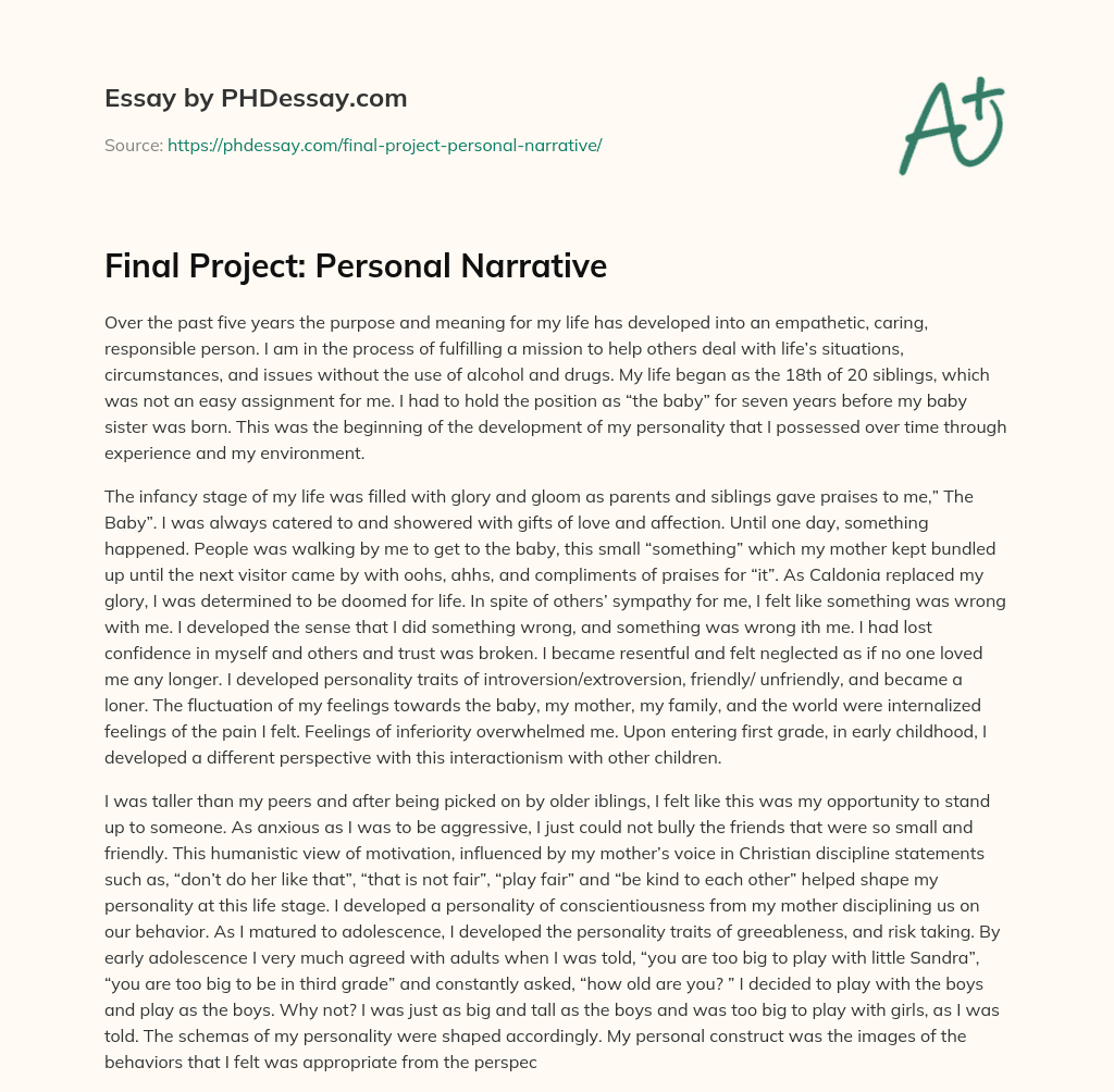 Final Project: Personal Narrative - PHDessay.com