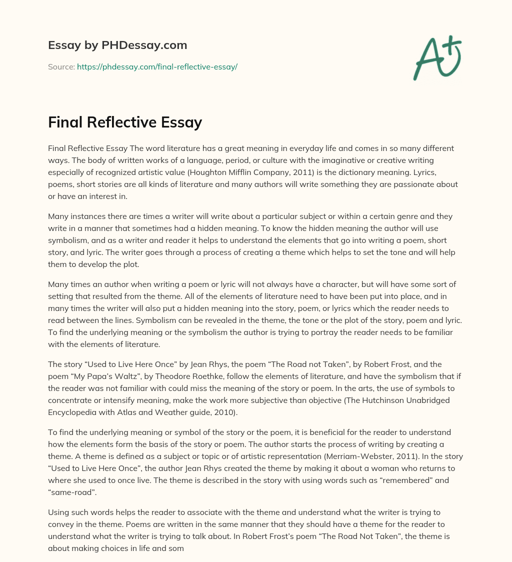 Final Reflective Essay - PHDessay.com