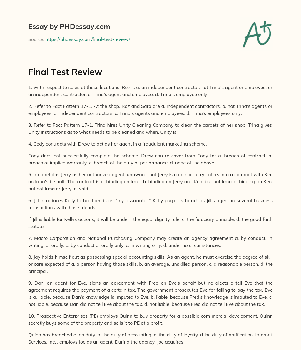 Final Test Review - PHDessay.com