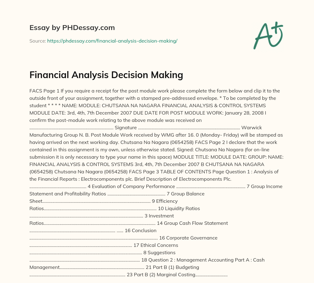 Financial Analysis Decision Making - PHDessay.com