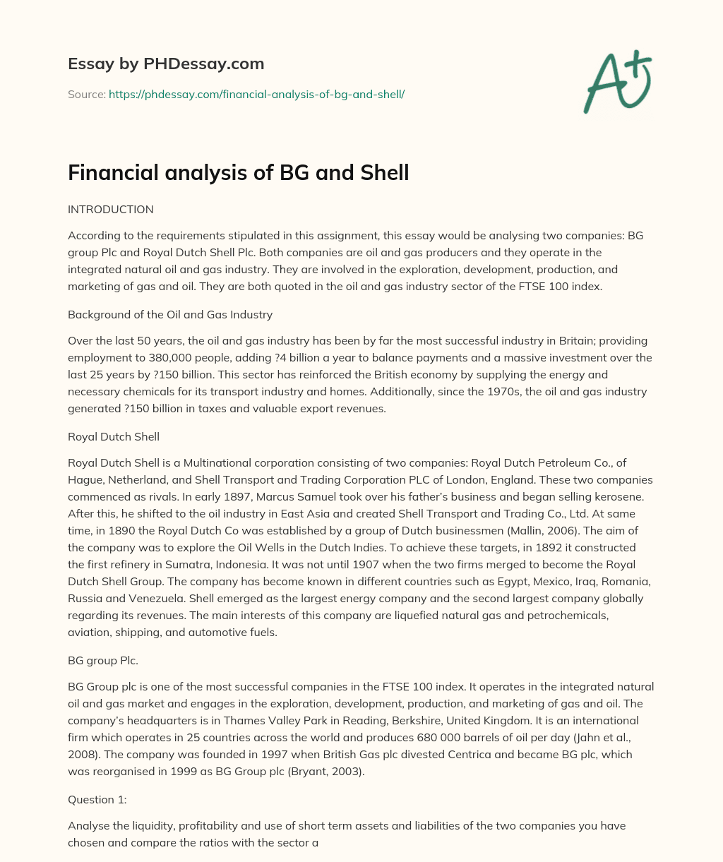Financial analysis of BG and Shell - PHDessay.com