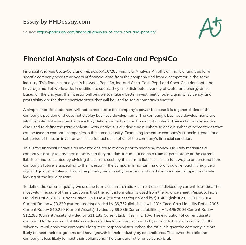 Financial Analysis of Coca-Cola and PepsiCo - PHDessay.com