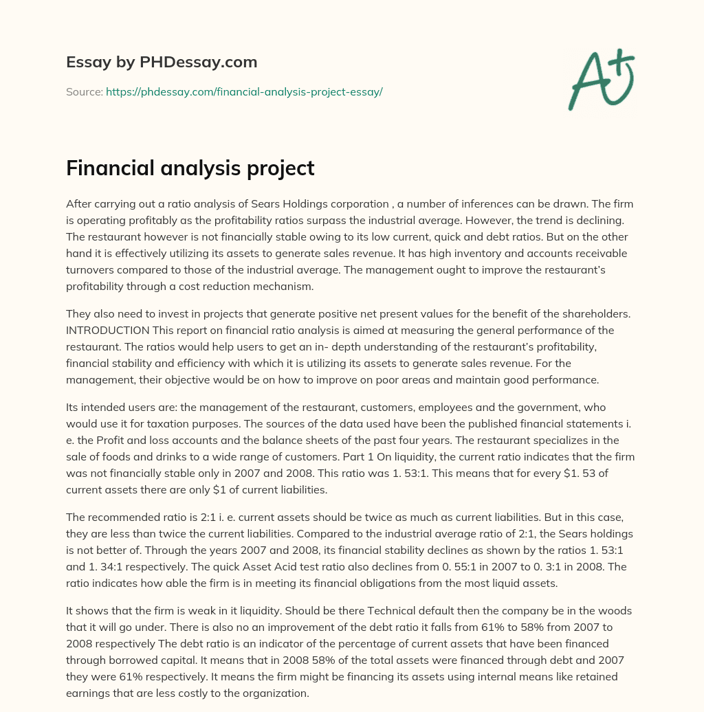Financial analysis project (500 Words) - PHDessay.com